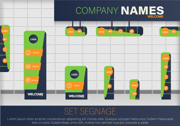 Exterior and interior signage concept direction Vector Image