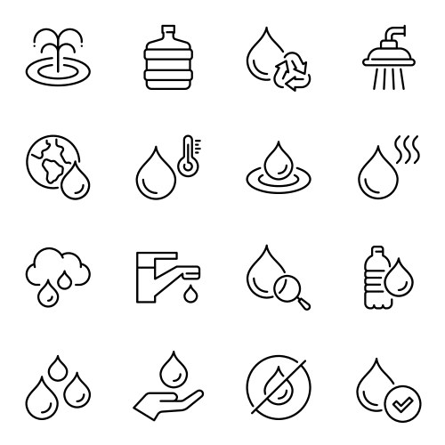Water pollution ecology problem icon set in thin Vector Image