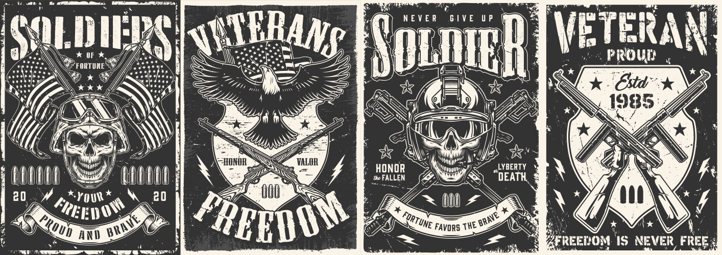 Military soldier set flyer monochrome Royalty Free Vector