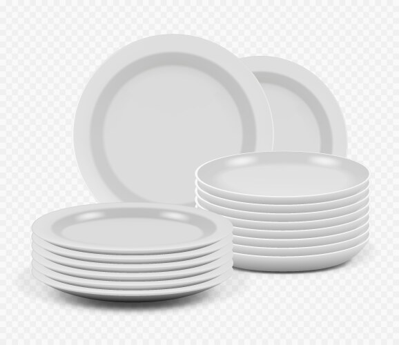 Deep plates stack porcelain kitchenware dishes Vector Image