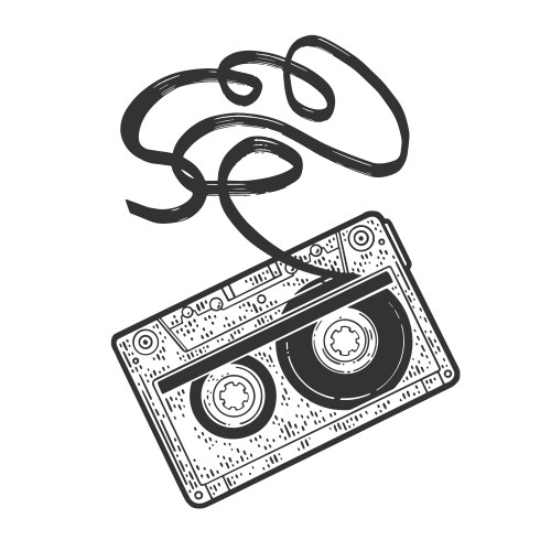 Pencil in cassette tape sketch Royalty Free Vector Image