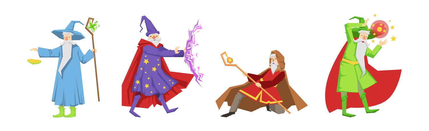Different wizard male character in robe do spell Vector Image