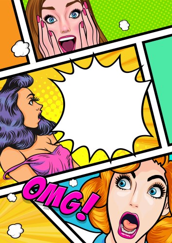 Shocking woman surprised on comics page Royalty Free Vector