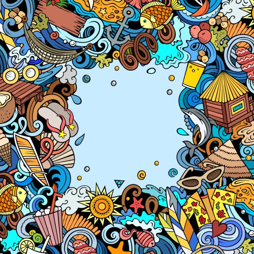 Summer beach cartoon doodles frame Royalty Free Vector Image