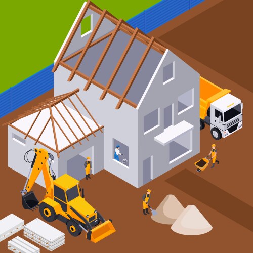 Isometric building construction background Vector Image