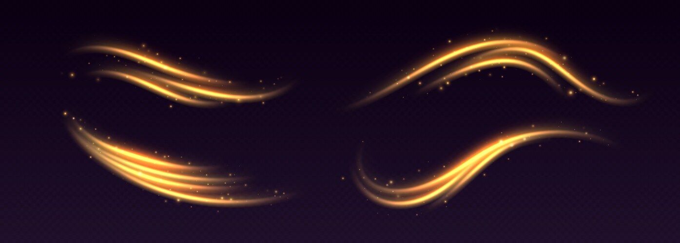 Golden light trails in motion glowing Royalty Free Vector