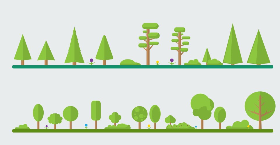 Forest and park plants flat different trees Vector Image
