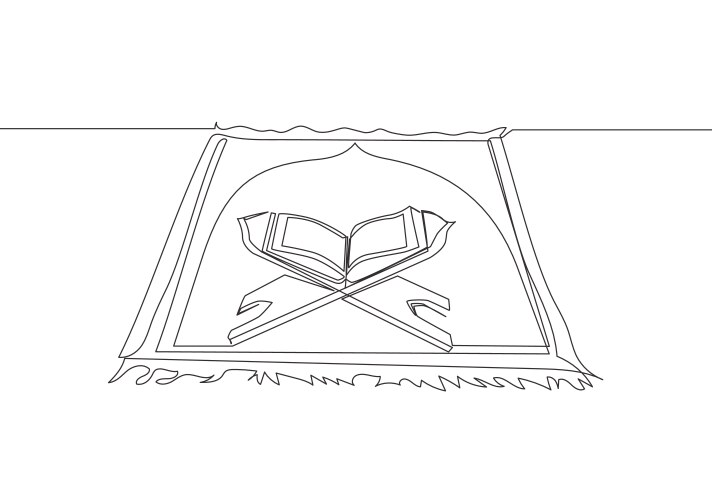 Single continuous line drawing of quran holy book Vector Image