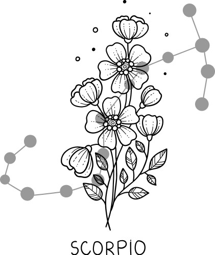 Horoscope tattoo flowers icons set outline hand Vector Image