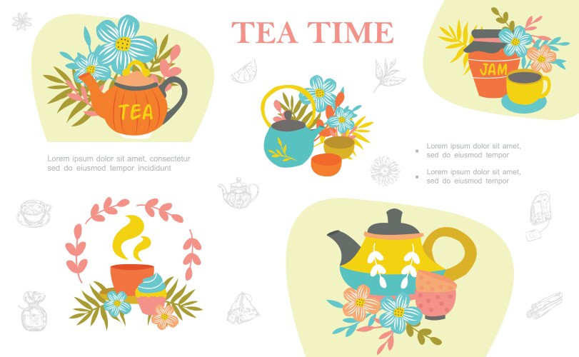 Tea time hand drawn retro Royalty Free Vector Image