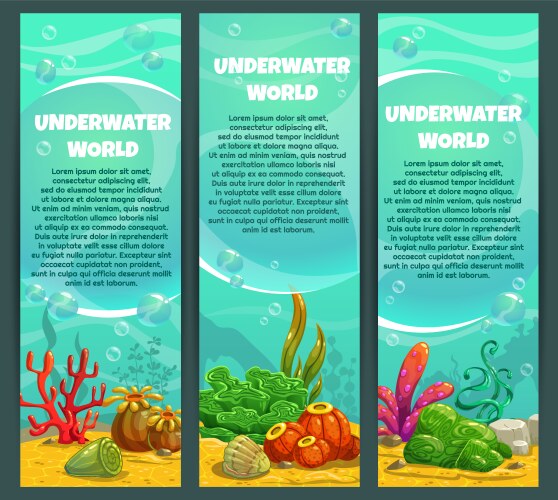 Cartoon underwater sea animals vertical banners Vector Image