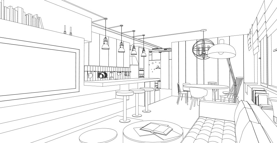 Line drawing of the interior Royalty Free Vector Image