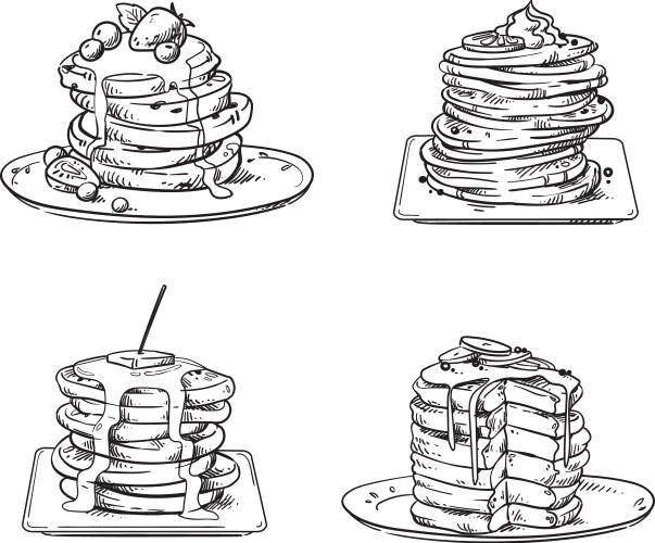 American breakfast with pancakes and coffee hand Vector Image