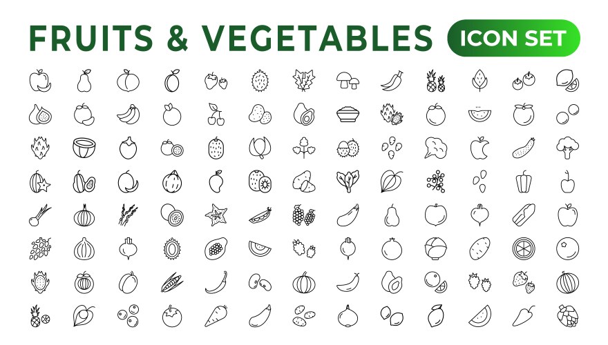 Fruits and vegetables line icons collection Vector Image