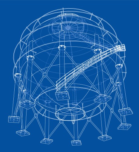 Spherical storage tank isometric blueprints Vector Image