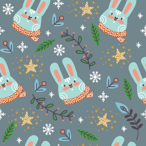 Merry Christmas Rabbit Pattern – Royalty-Free Vector | VectorStock