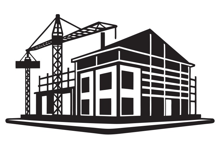 Building under construction with crane Royalty Free Vector