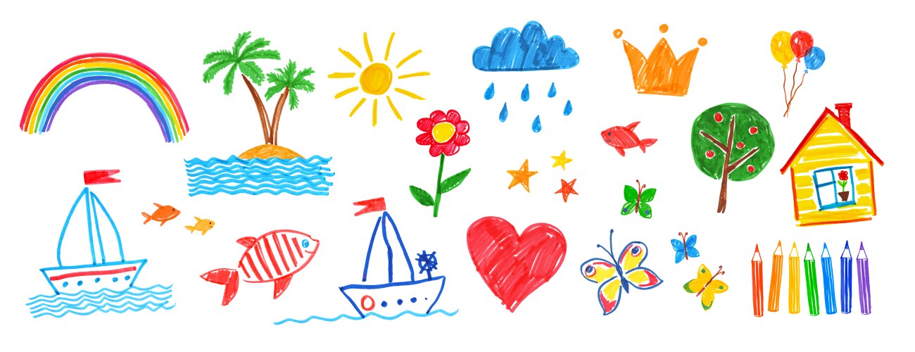 Child drawing summer doodles Royalty Free Vector Image