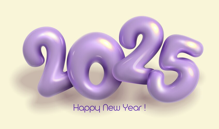 Realistic shiny 3d purple numbers 2025 on light Vector Image