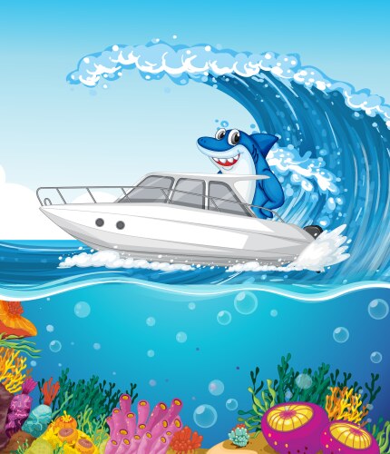 Shark on speed boat with ocean wave Royalty Free Vector