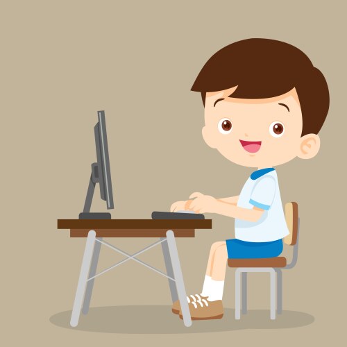 Funny employee man working with computer cartoon Vector Image