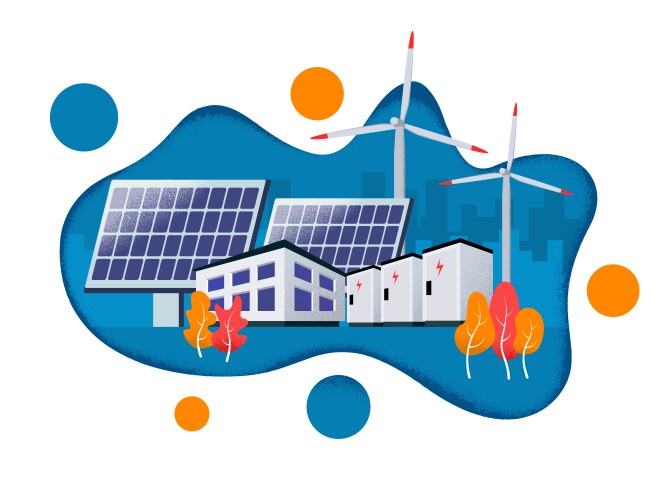 Green energy solar panel wind turbine battery Vector Image