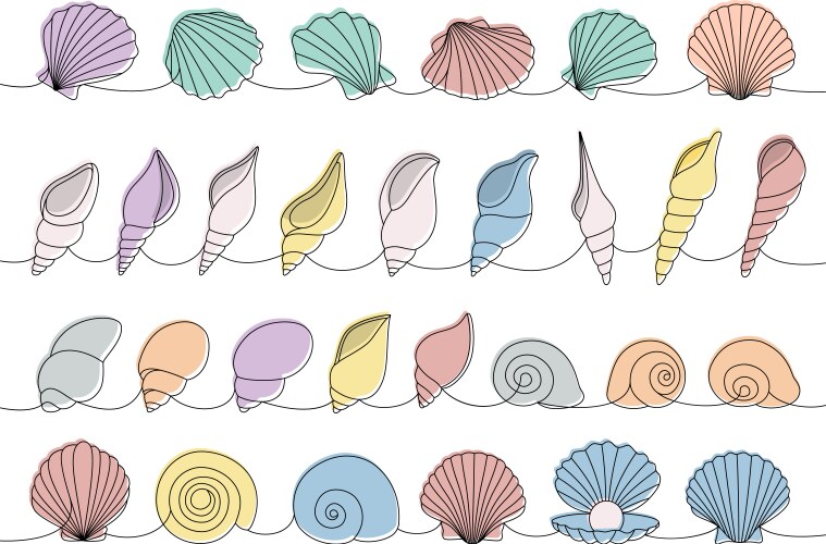 Tropical underwater shells continuous one line Vector Image