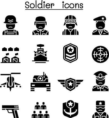 Military Icon Set - Weapons & Vehicles Vector Image