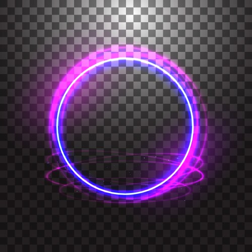 Yellow neon round frame template on transparent Vector Image