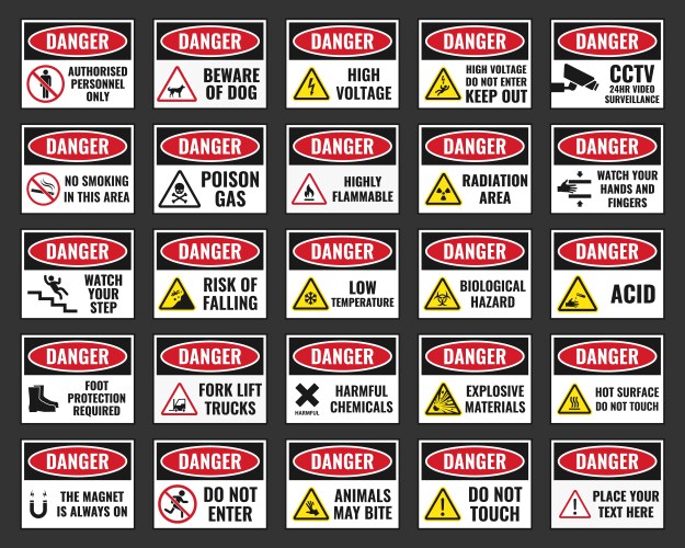 Hazard warning signs caution icons Royalty Free Vector Image