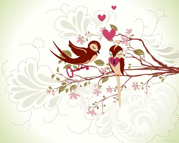 Two birds on love tree Royalty Free Vector Image