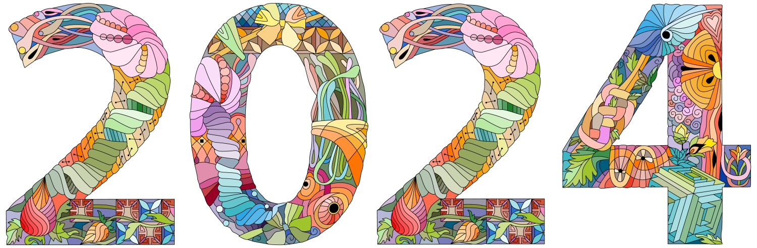 2024 number design cute Royalty Free Vector Image