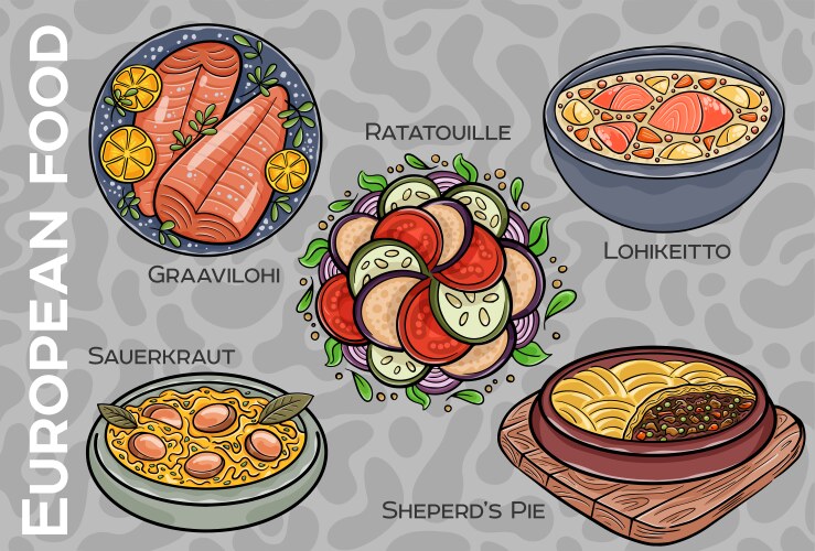 Popular western central european food set Vector Image