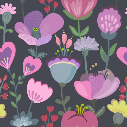 Seamless abstract 70s flowers pattern pink Vector Image