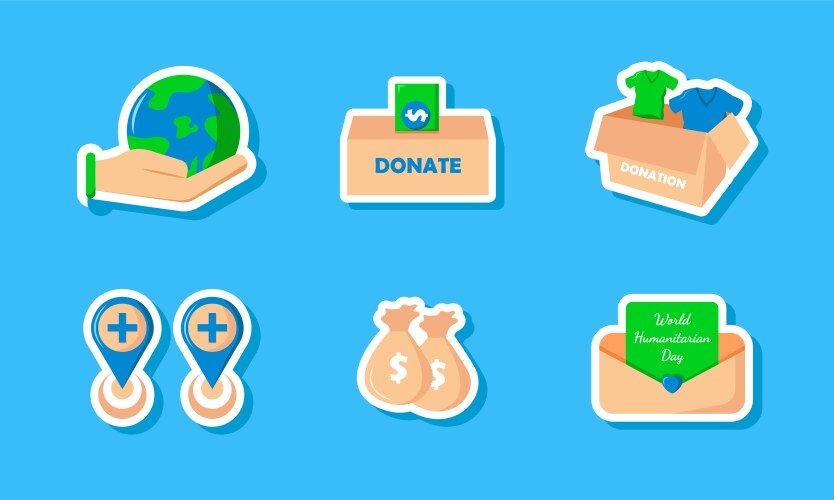 Stickers world humanitarian day Royalty Free Vector Image