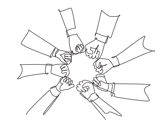 Group hands line drawing Royalty Free Vector Image