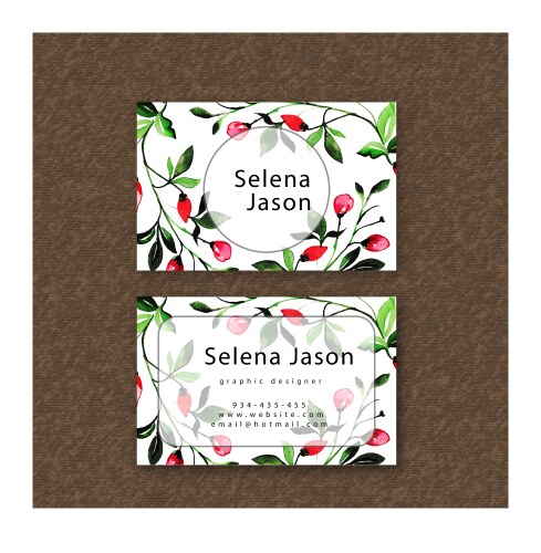 Watercolor floral visiting card template Vector Image