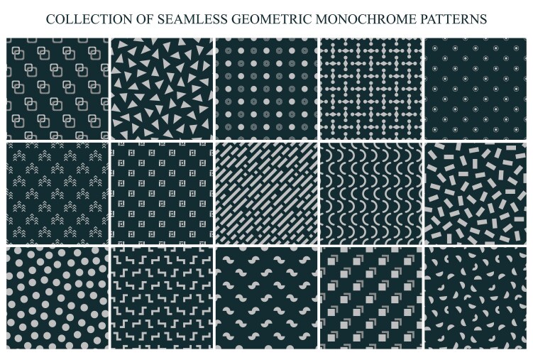 Collection of seamless monochrome geometric Vector Image