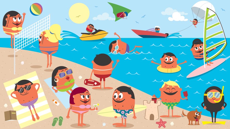 Cheerful Beach Scene Royalty Free Vector Image