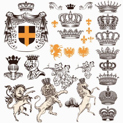 Vintage heraldic emblems big set antique heraldry Vector Image