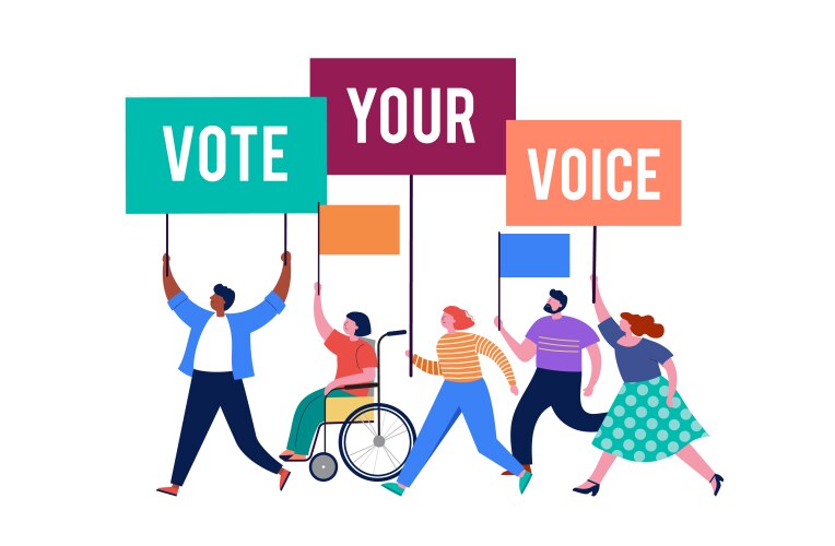 Group of people walking with flags to elections Vector Image