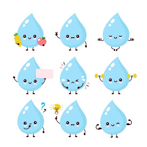 Cute cartoon drops funny drop emotional droplets Vector Image