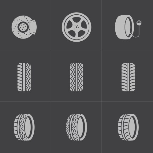 Tire tyre icons auto sport race car wheels shop Vector Image