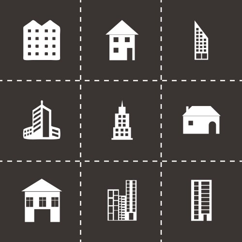 White building icon set Royalty Free Vector Image