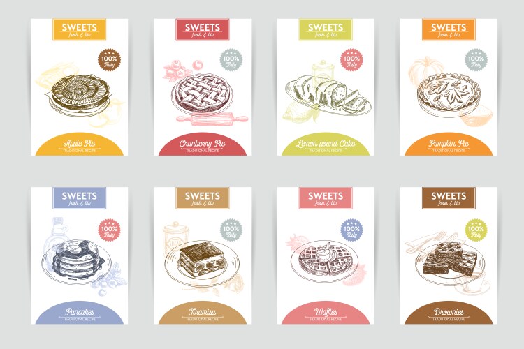 Hand drawn sketch restaurant desserts set Vector Image