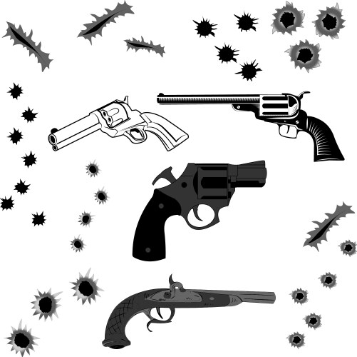 Pistol and bullet designs various types Royalty Free Vector