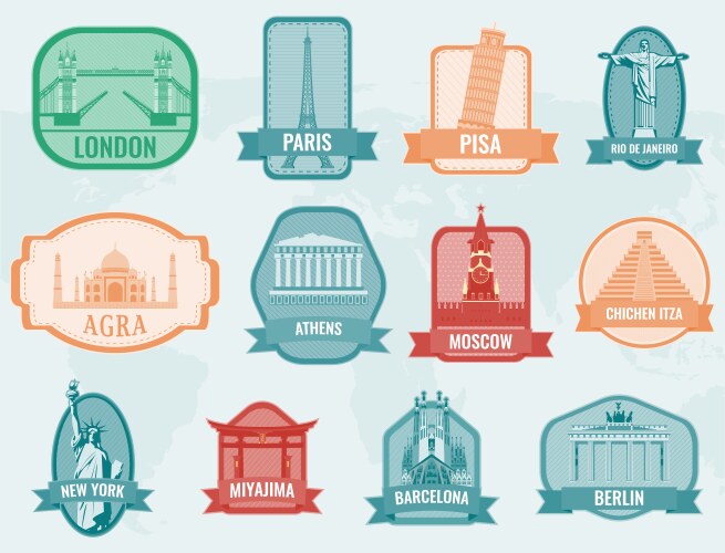 Travel sticker and label set with famous Vector Image