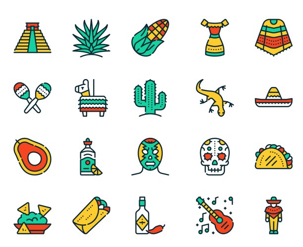 Mexico icons traditional Royalty Free Vector Image