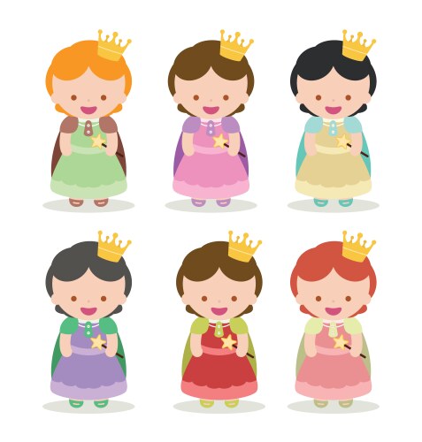 Set of princesses in evening gowns isolated Vector Image
