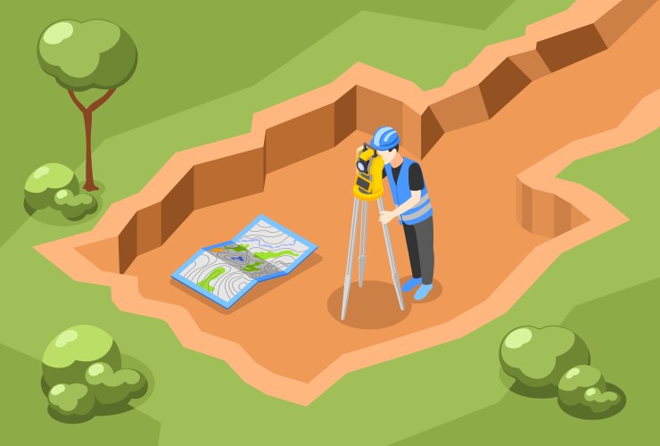 Geodesic measuring isometric composition Vector Image